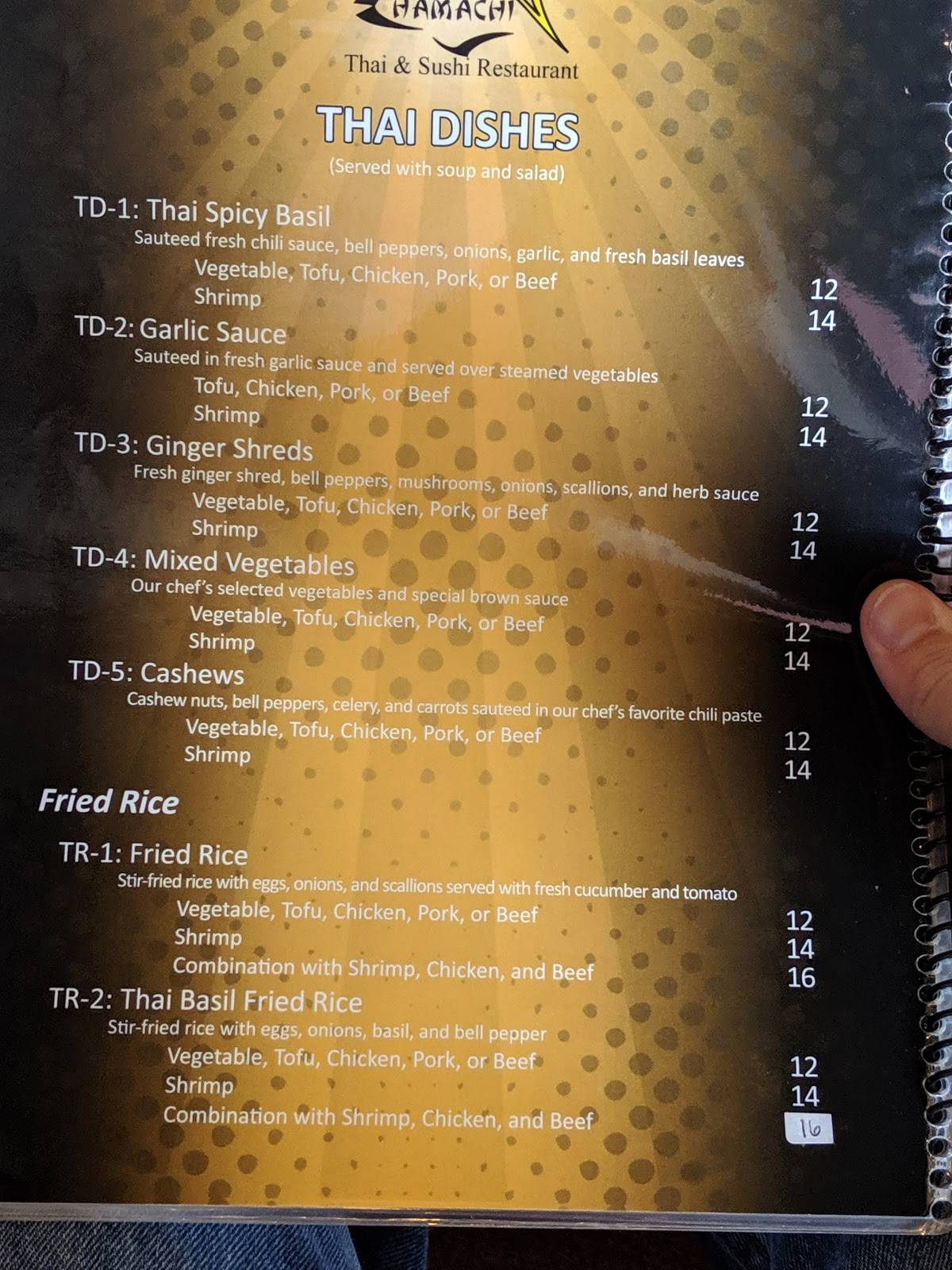 Menu at Hamachi Thai and Sushi Restaurant, Coral Springs