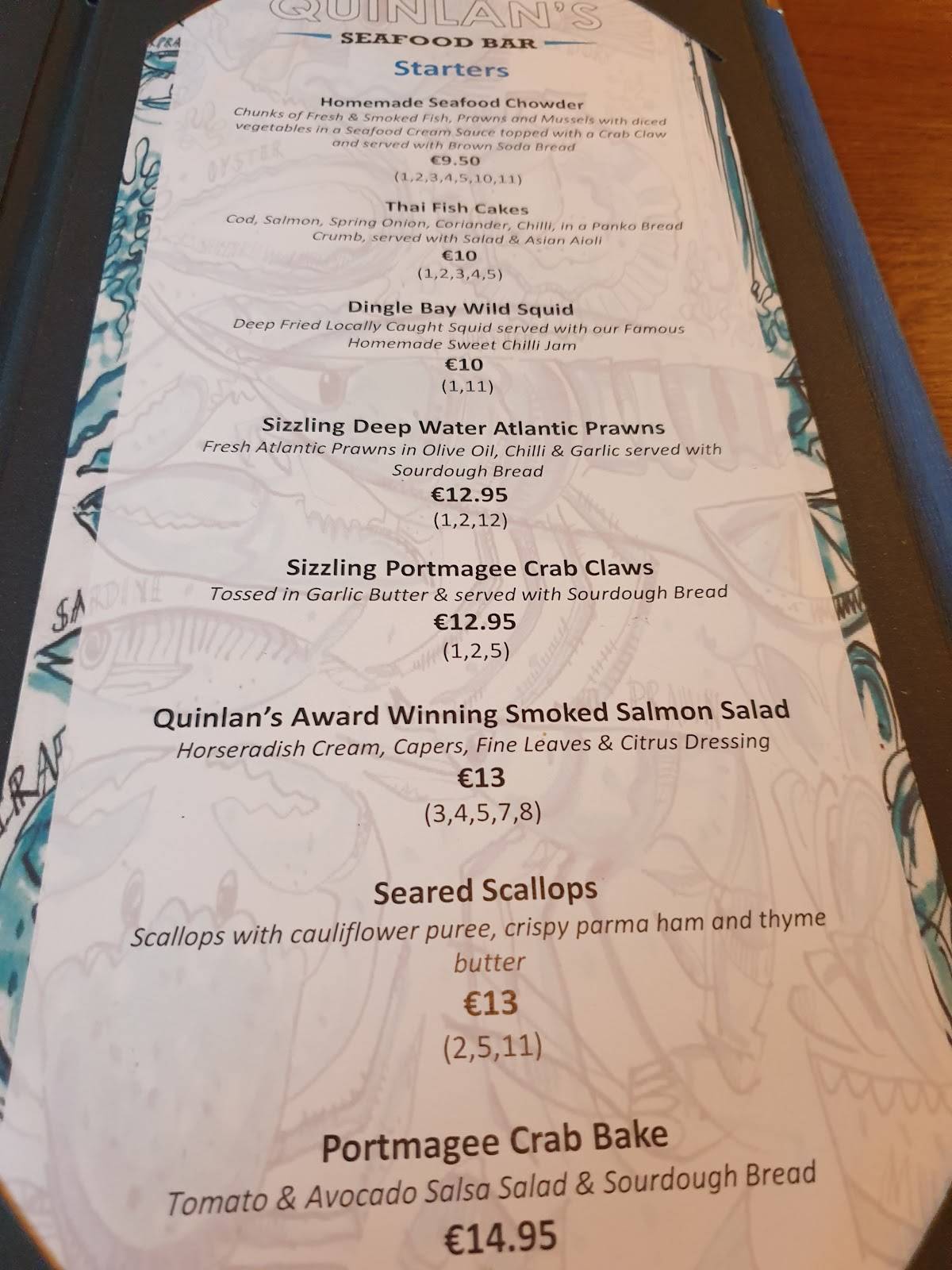 Menu at Quinlans Seafood Bar Cork, Cork