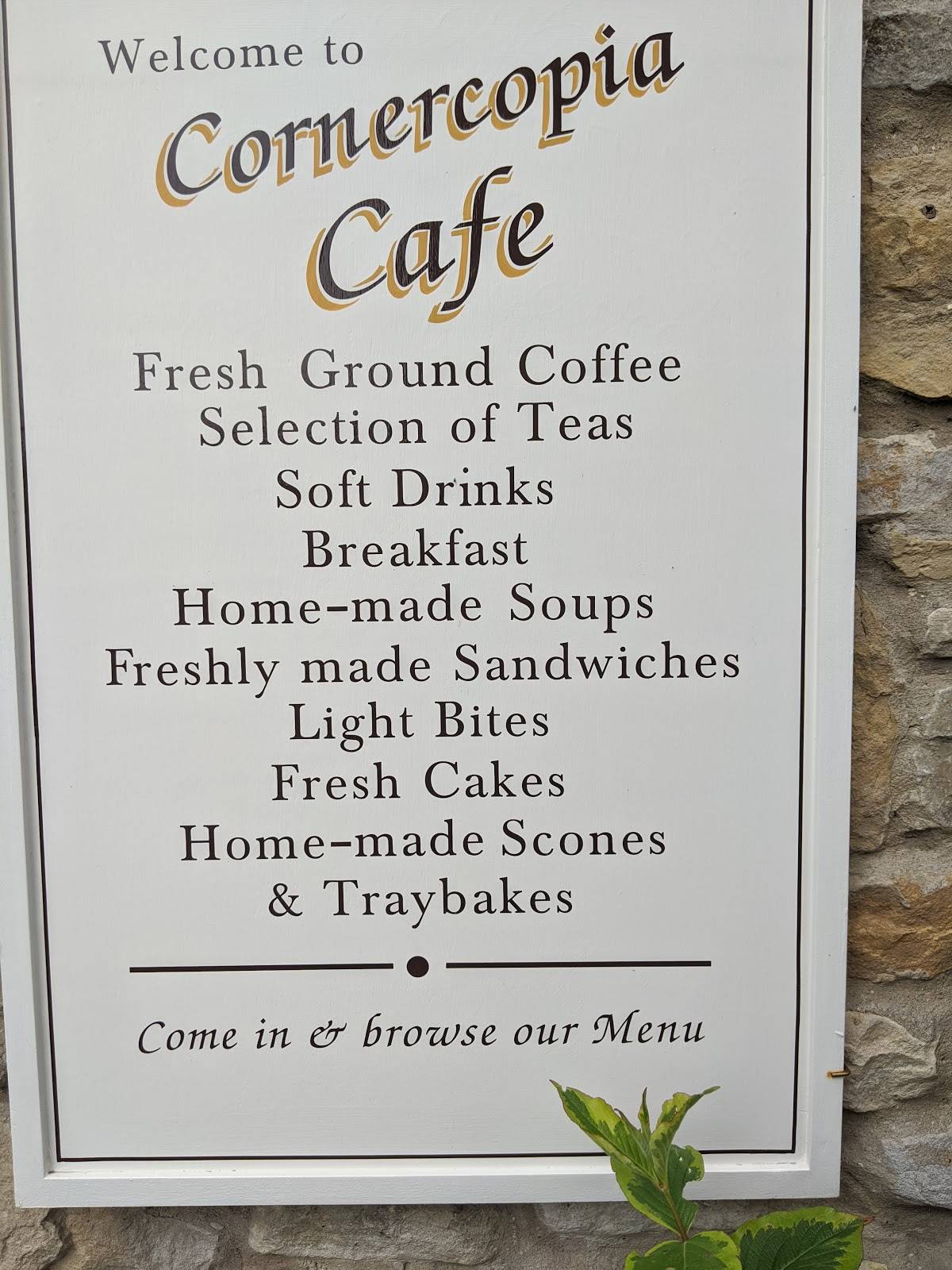Menu at Cornercopia cafe, Helmsley