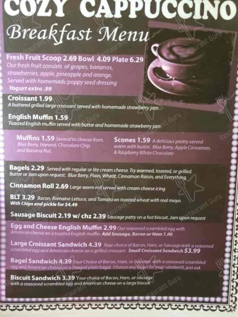 Menu at Cozy Cappuccino cafe, Paris