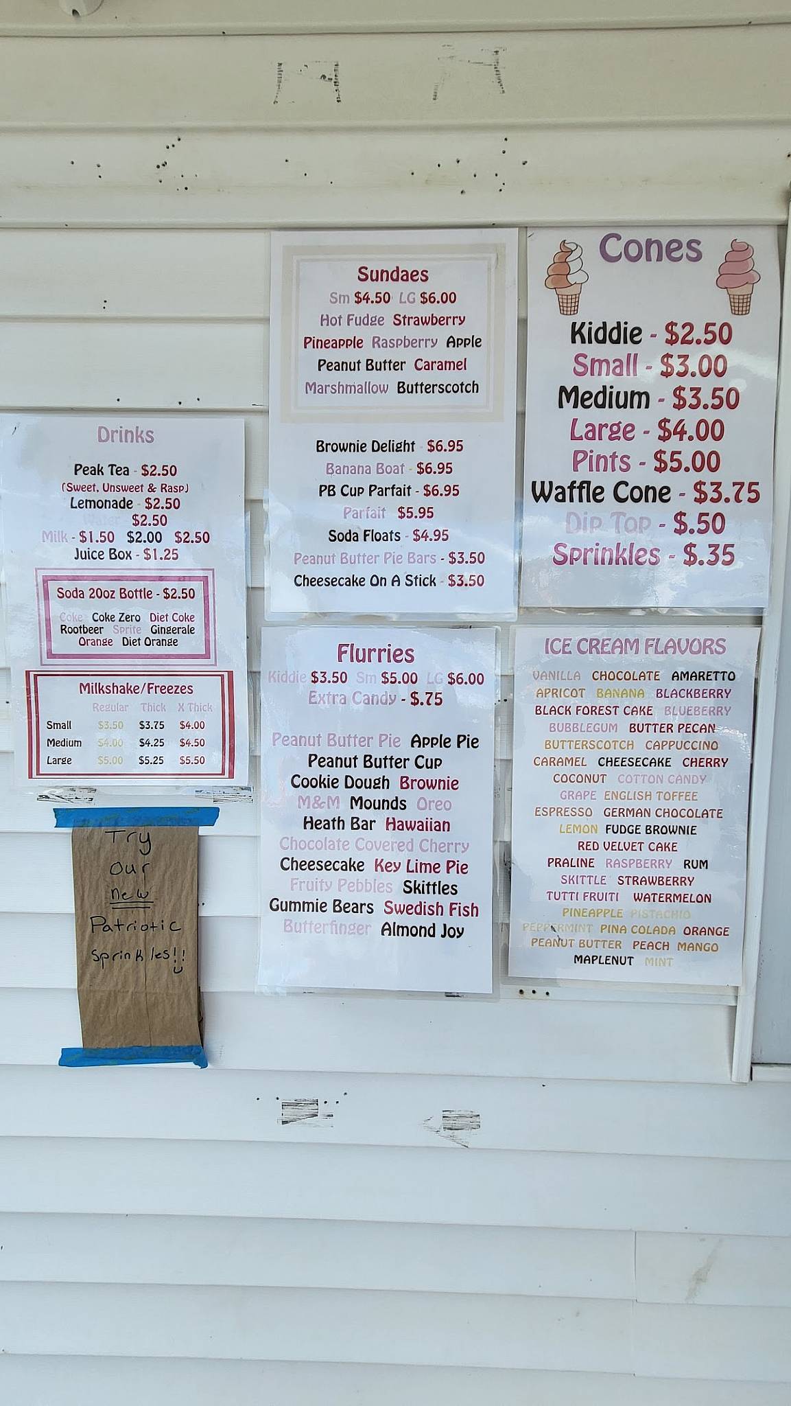 Menu at Craig's Clam Shop restaurant, Patten
