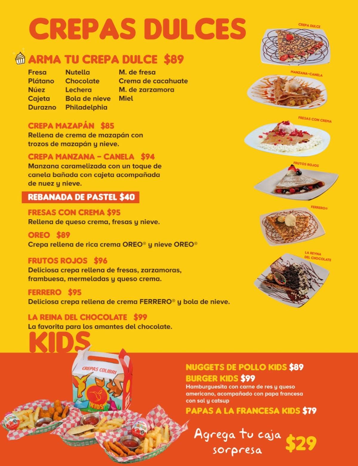 Carta de pizzería Crepas Colibri, Culiacán Rosales, Av. Manuel J ...