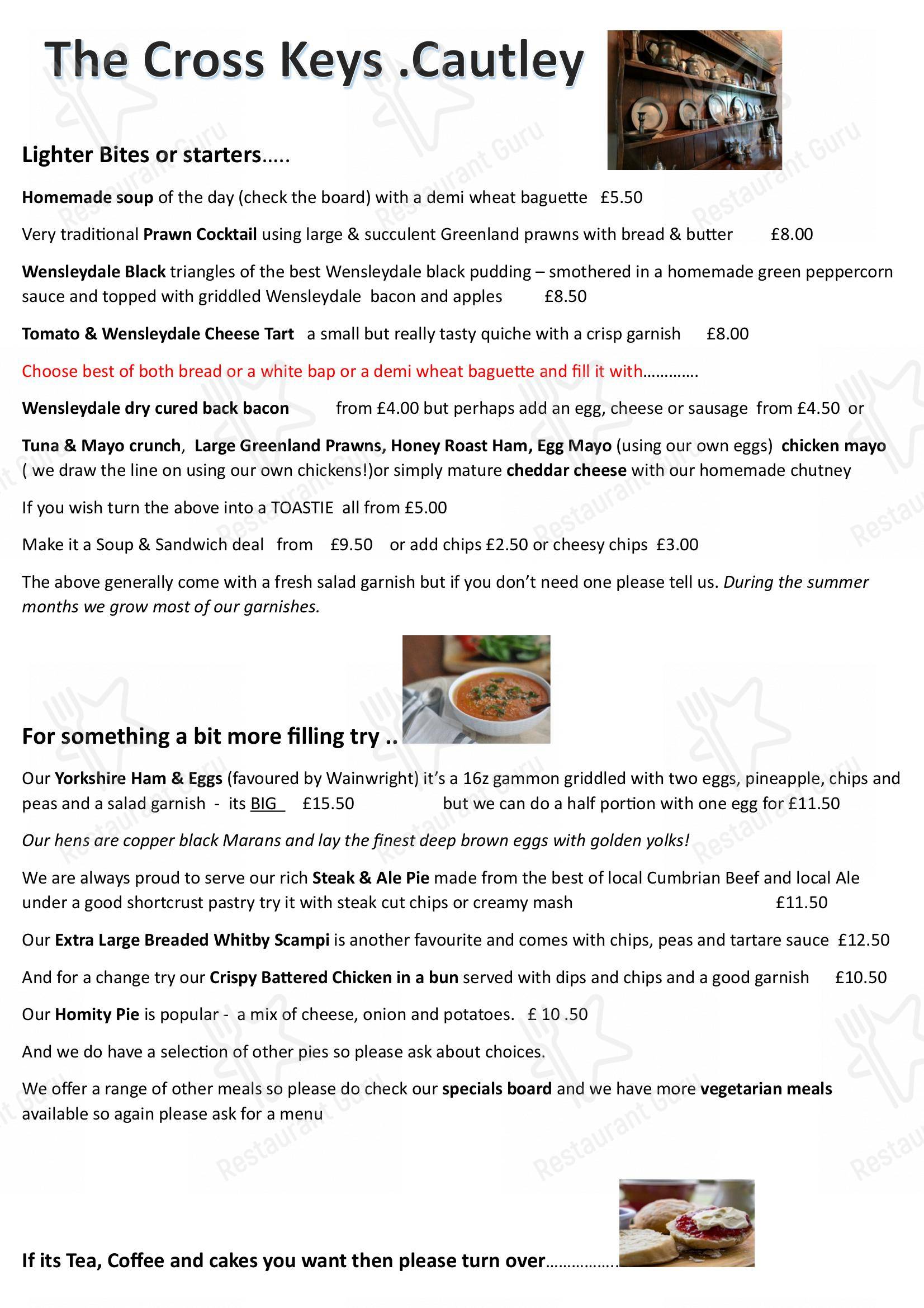 Menu at Cross Keys Temperance Inn pub & bar, England, Cautley
