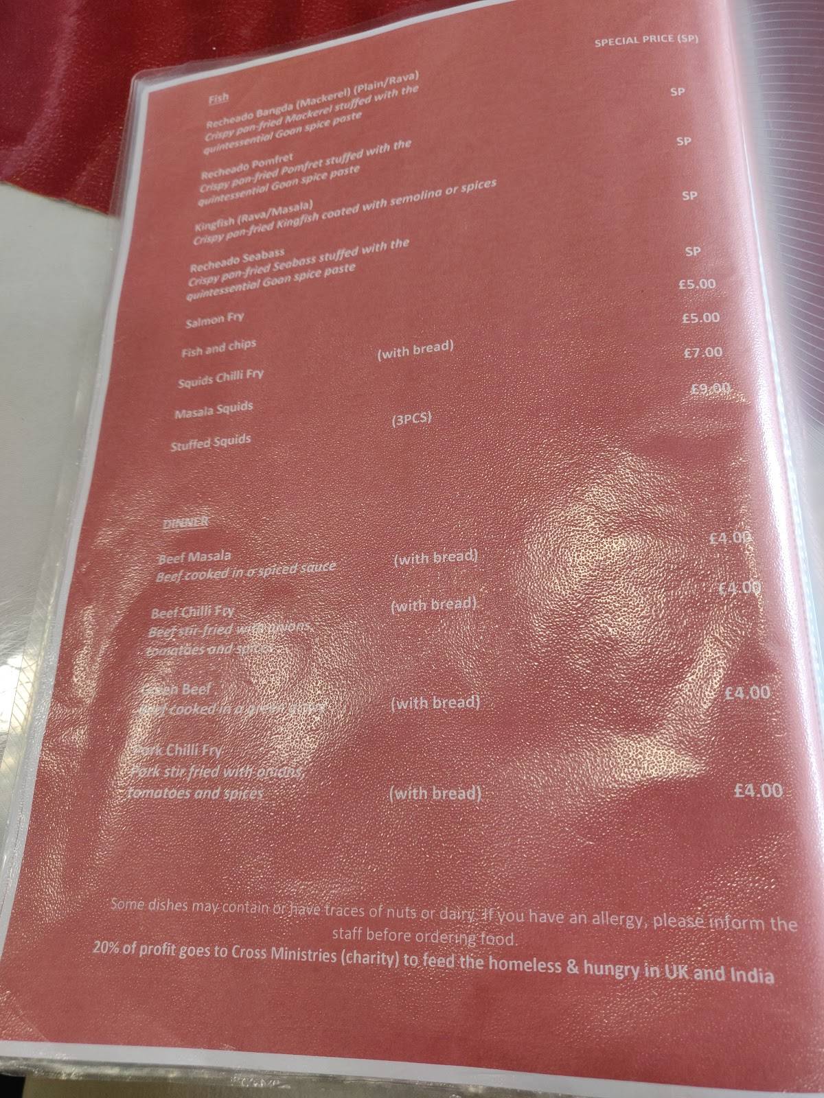 Menu at Cross Restaurant, Wembley