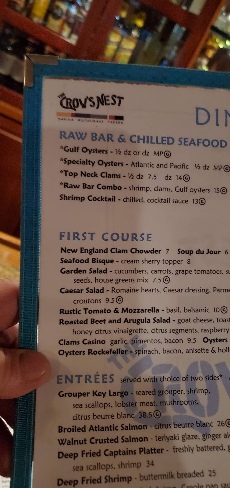 Menu at Crow's Nest Restaurant, Tavern & Marina, Venice