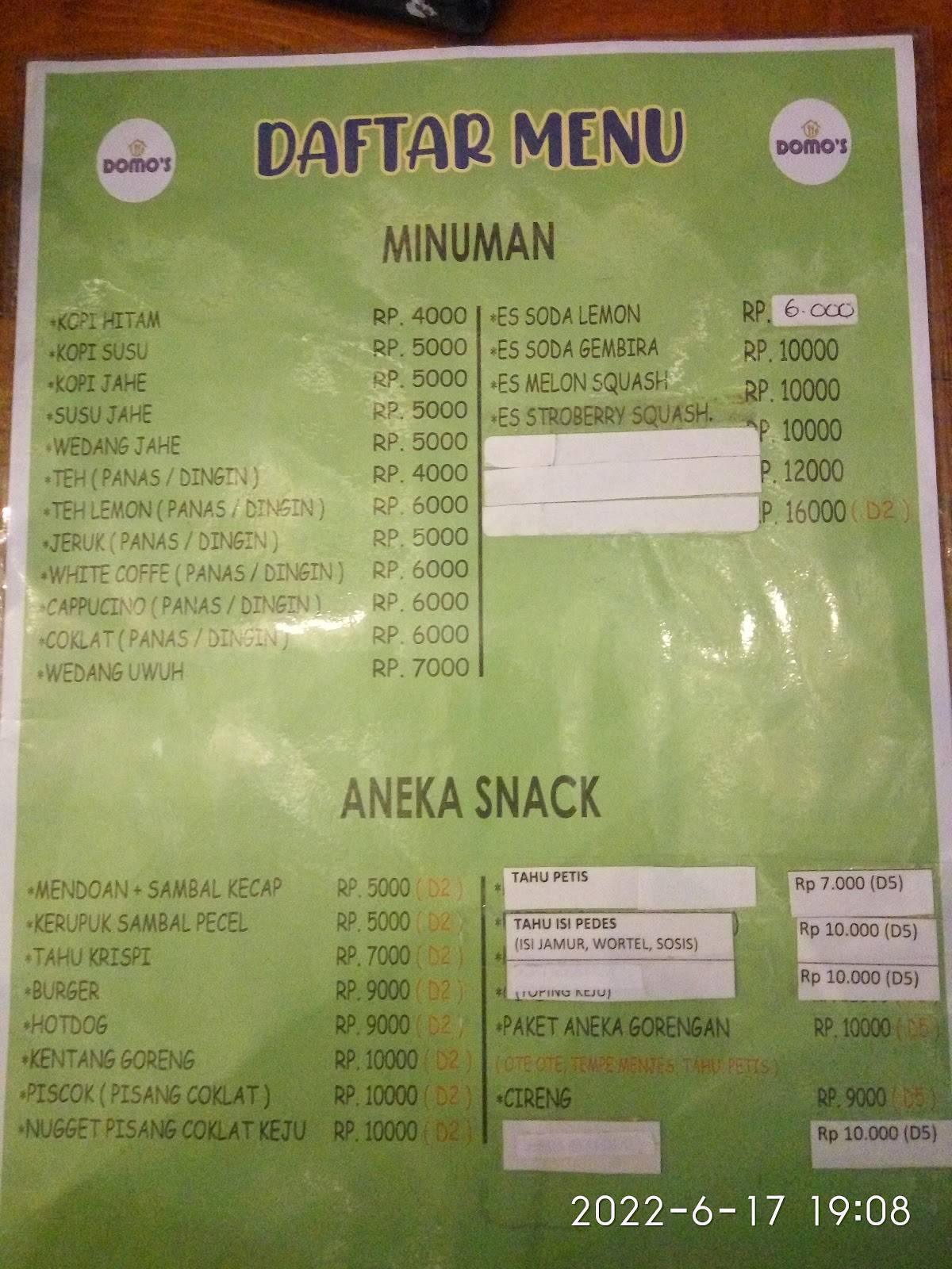 Menu at DOMO"S Cafe & Resto, Doko