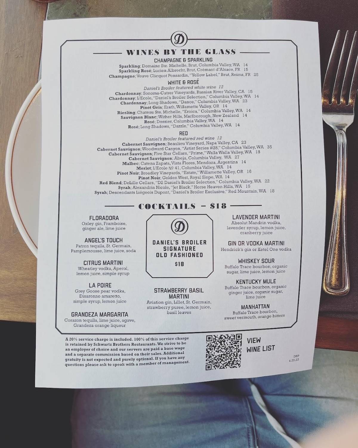 Menu at Daniel’s Broiler steakhouse, Bellevue, NE 8th St Unit BP2101