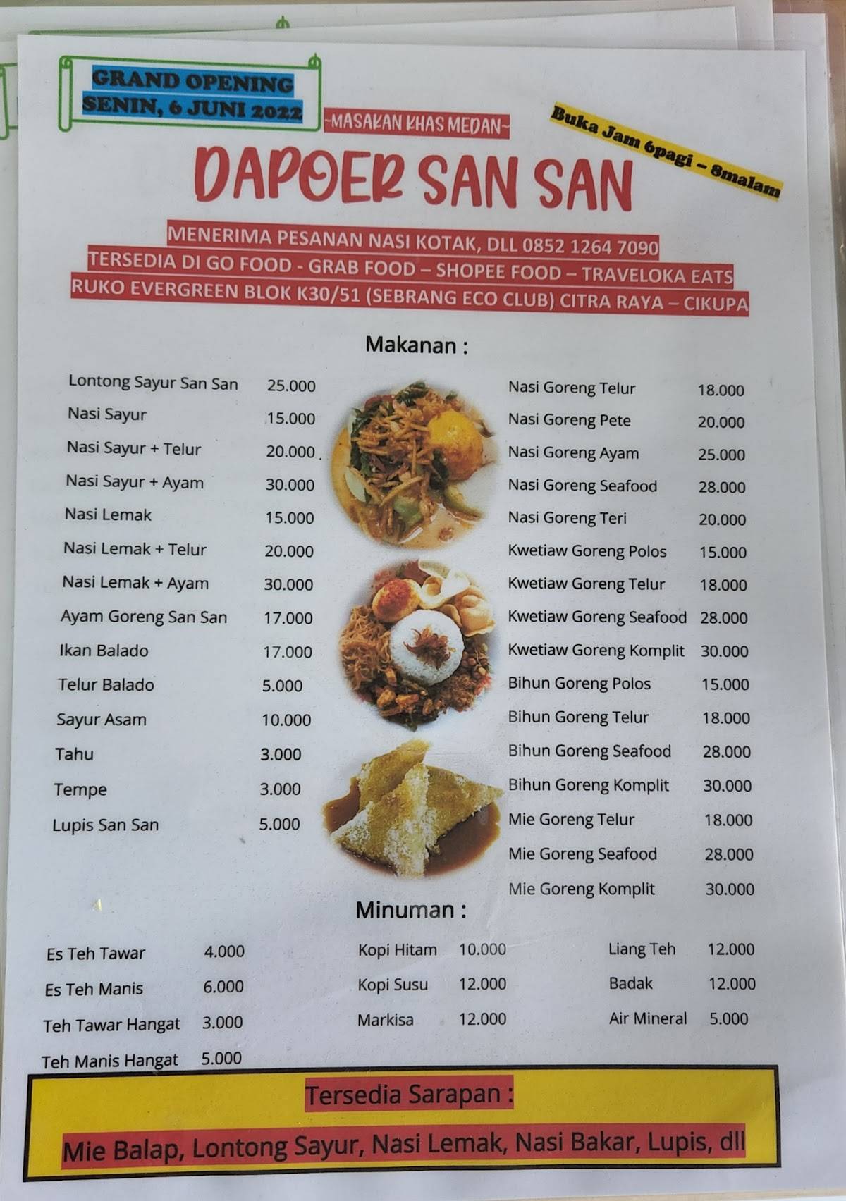 Menu at Dapoer SanSan (Masakan khas Medan) restaurant, Cikupa