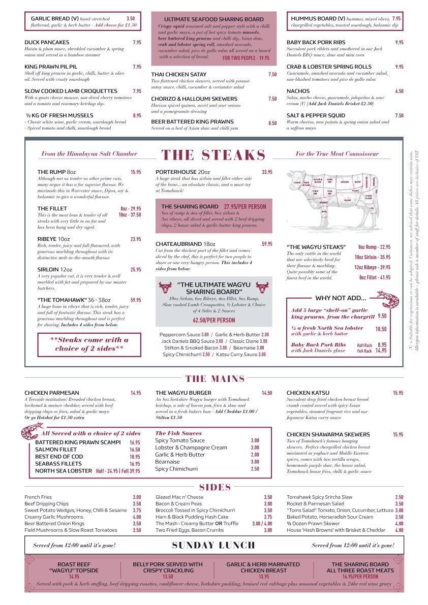 Menu at Tomahawk Steakhouse Darlington, Darlington