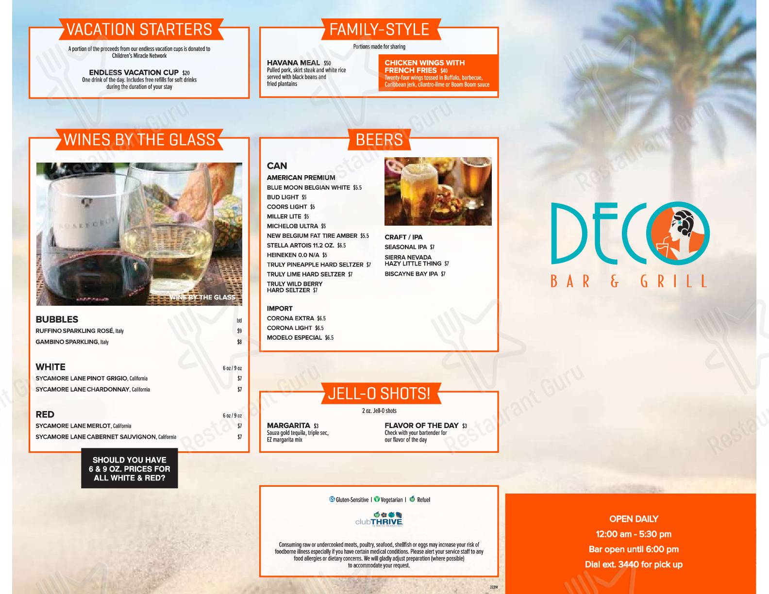 Menu at Deco Bar & Grill, Doral