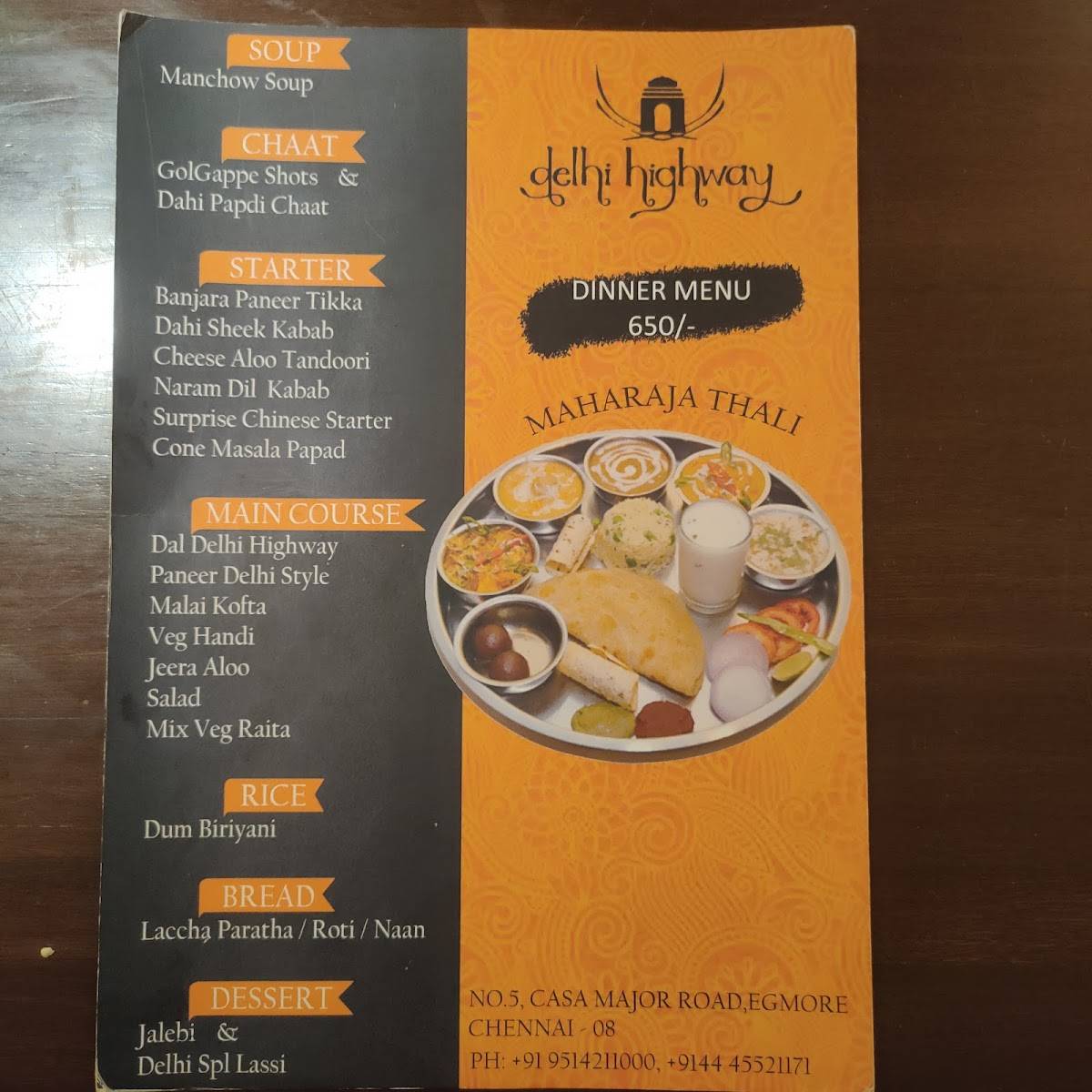 Menu at Delhi Highway Restaurant, Chennai, 5