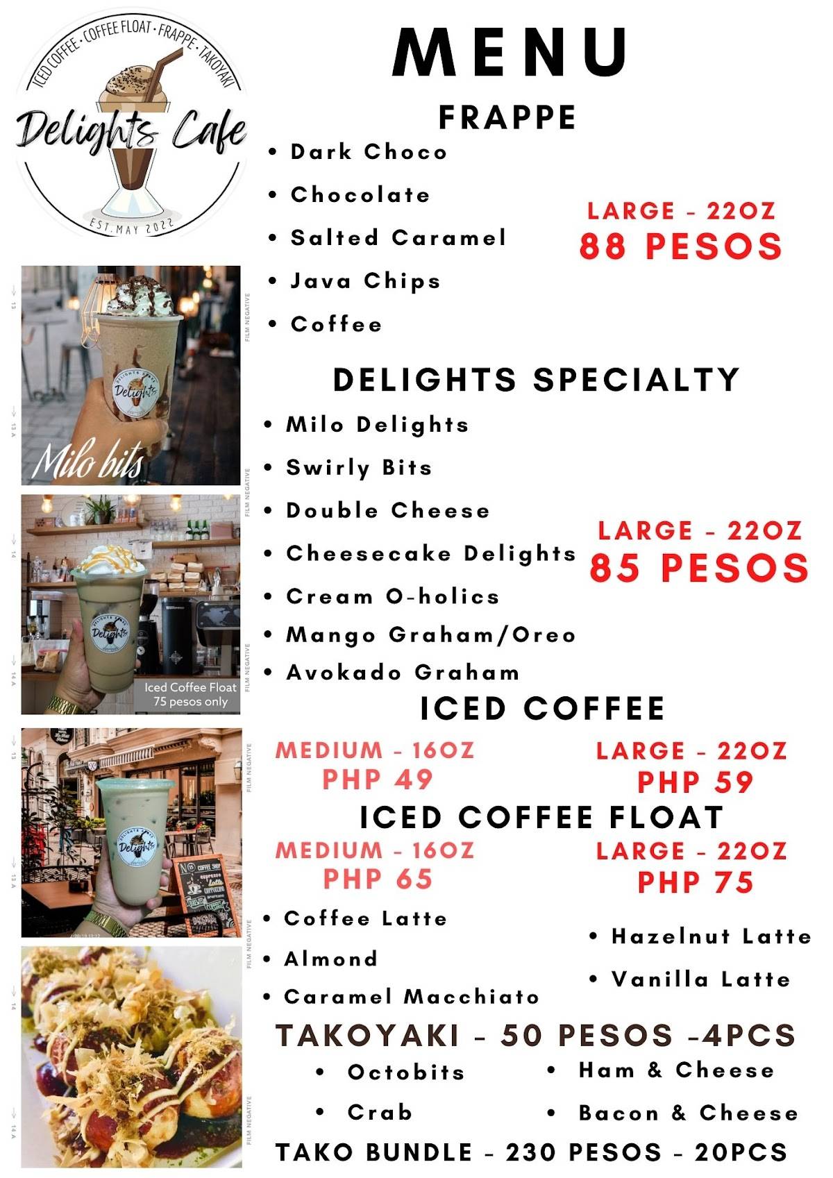 Menu at Delights Cafe, Quezon City