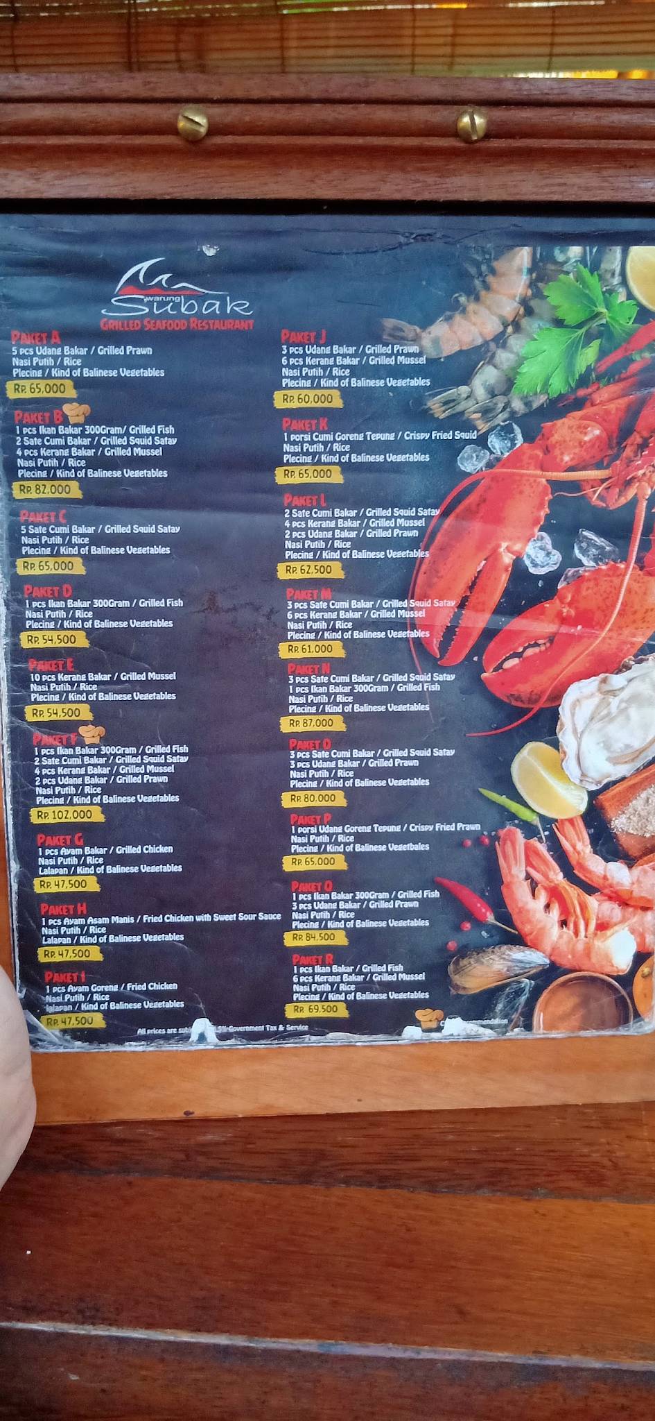 Menu at Warung Subak restaurant, Denpasar, Jalan Astasura No. 5 Peguyangan