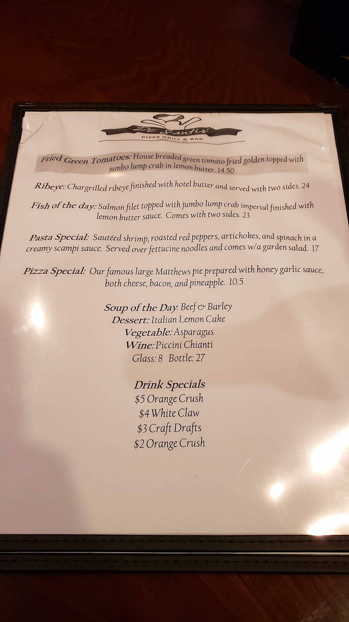 Menu at Desantis Pizza Grill & Bar, Perry Hall