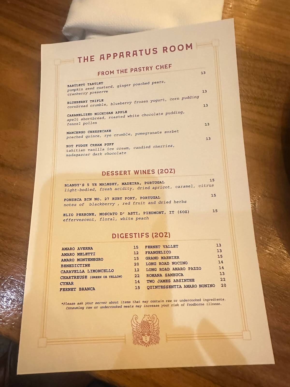 Menu at The Apparatus Room pub & bar, Detroit