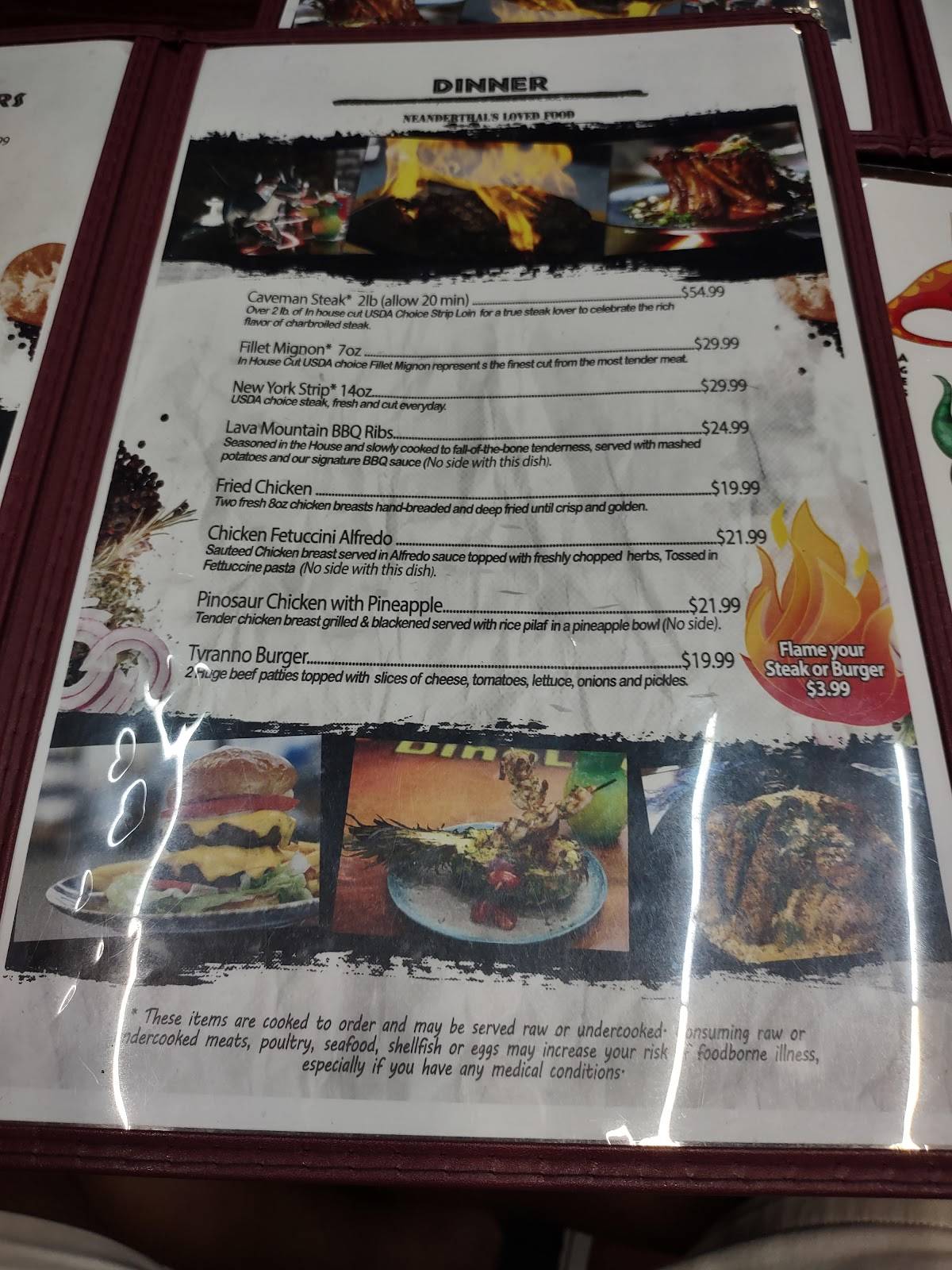 Menu at DinoLand Cafe, Myrtle Beach