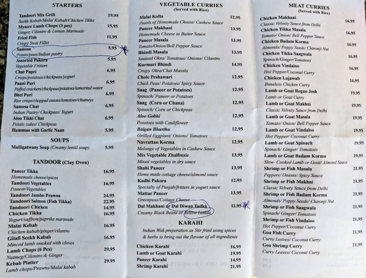 Menu at Diwan Indian Restaurant and Bar, Hicksville