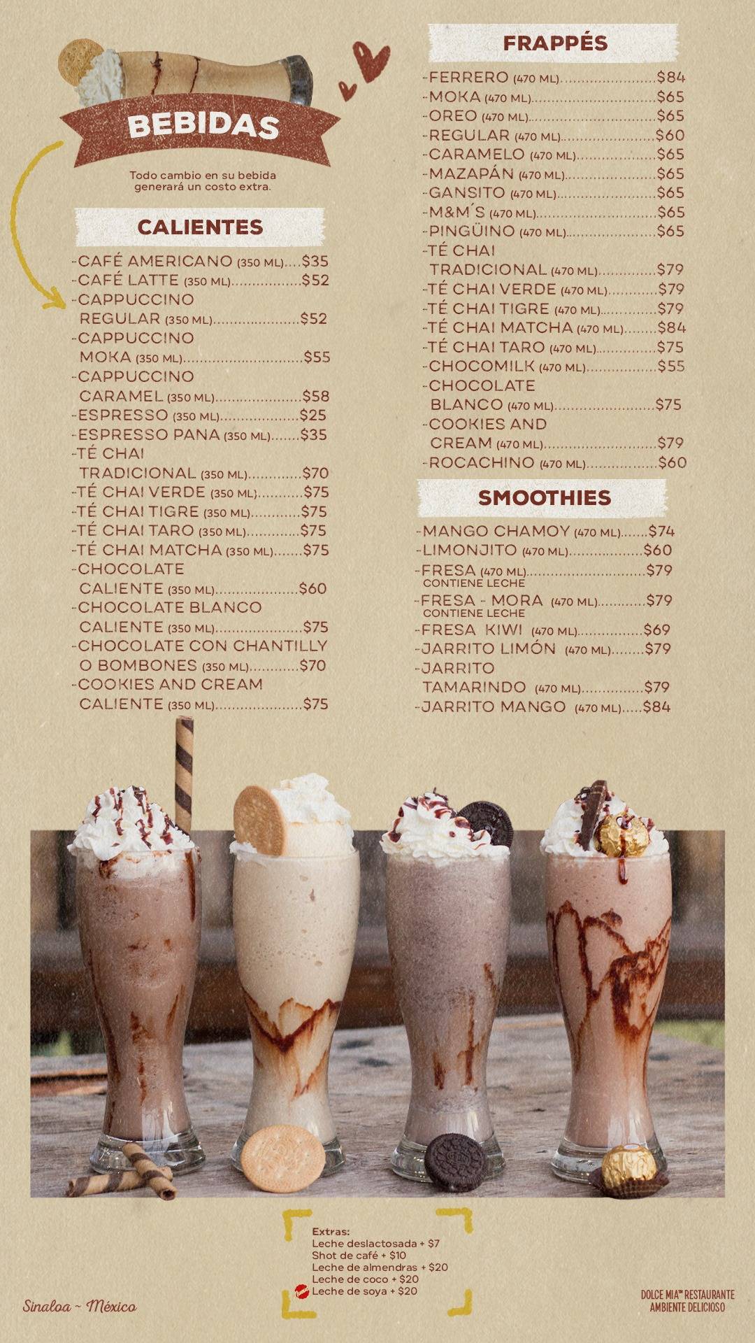 Menu at Dolce Mia restaurant, Culiacán