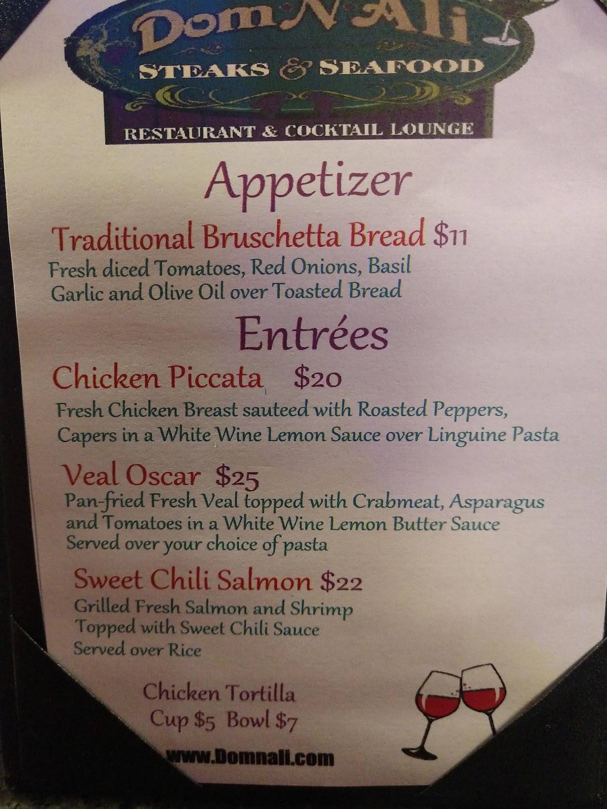 Menu at Dom N Ali steakhouse, Jim Thorpe