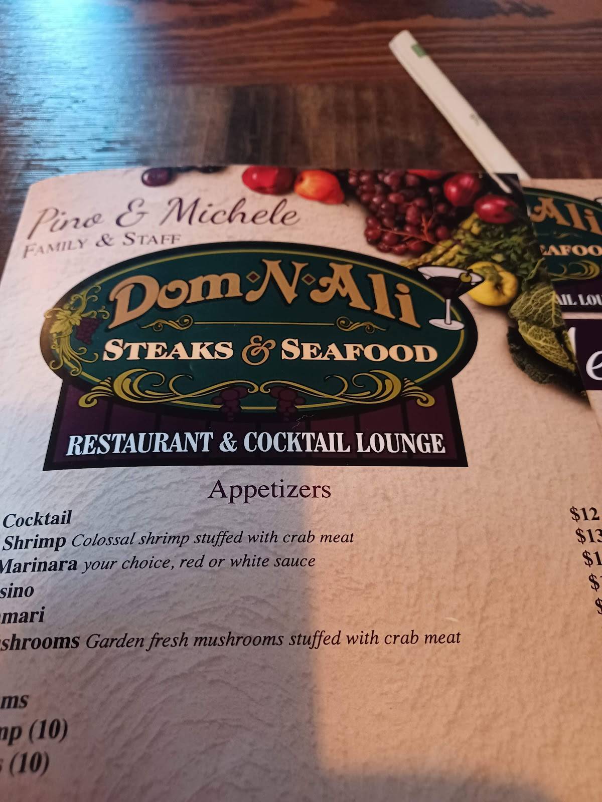 Menu at Dom N Ali steakhouse, Jim Thorpe