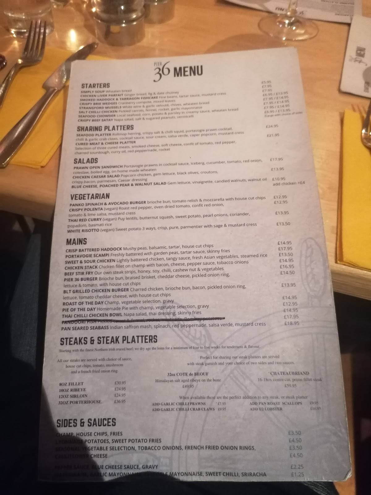 Menu at Pier 36 pub & bar, Donaghadee