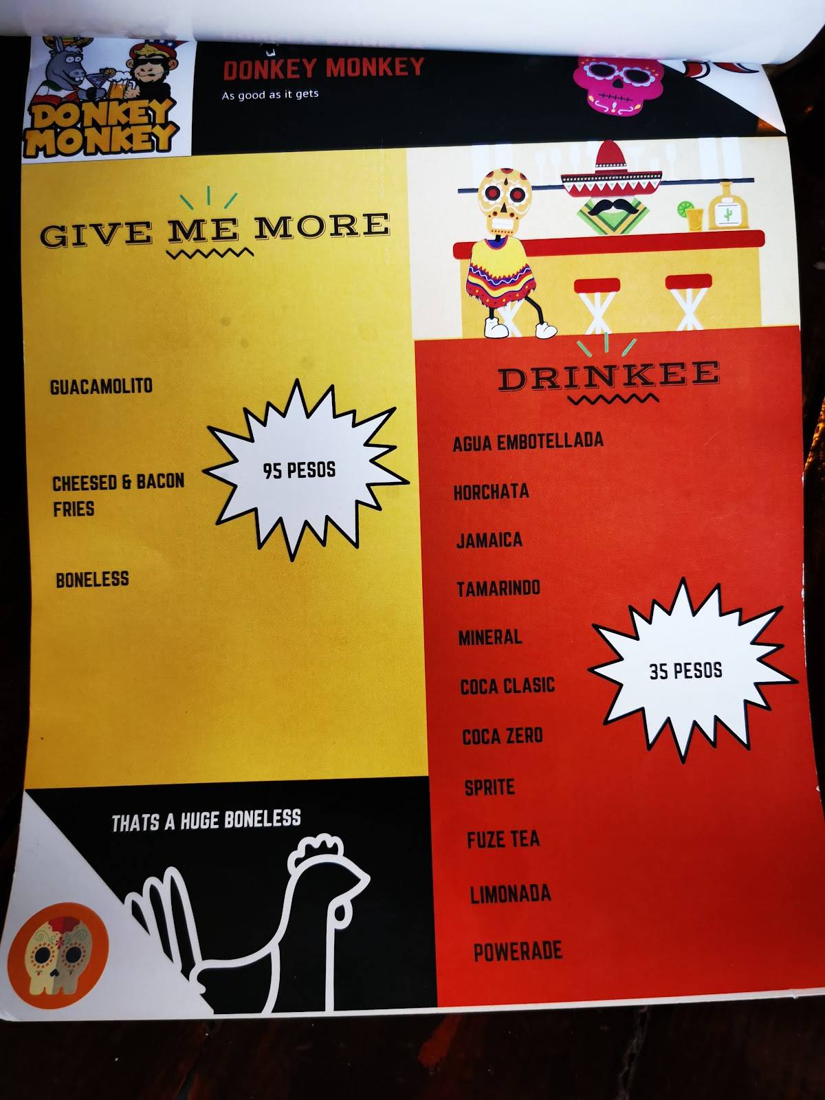 Menu at Donkey Monkey restaurant, San Miguel de Cozumel