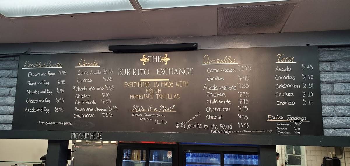 Menu at The Burrito Exchange restaurant, Pico Rivera