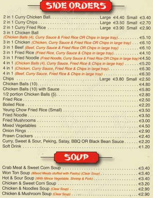 Menu at New Mandarin Chinese Takeaway fast food, Dublin, 76 Malahide Rd