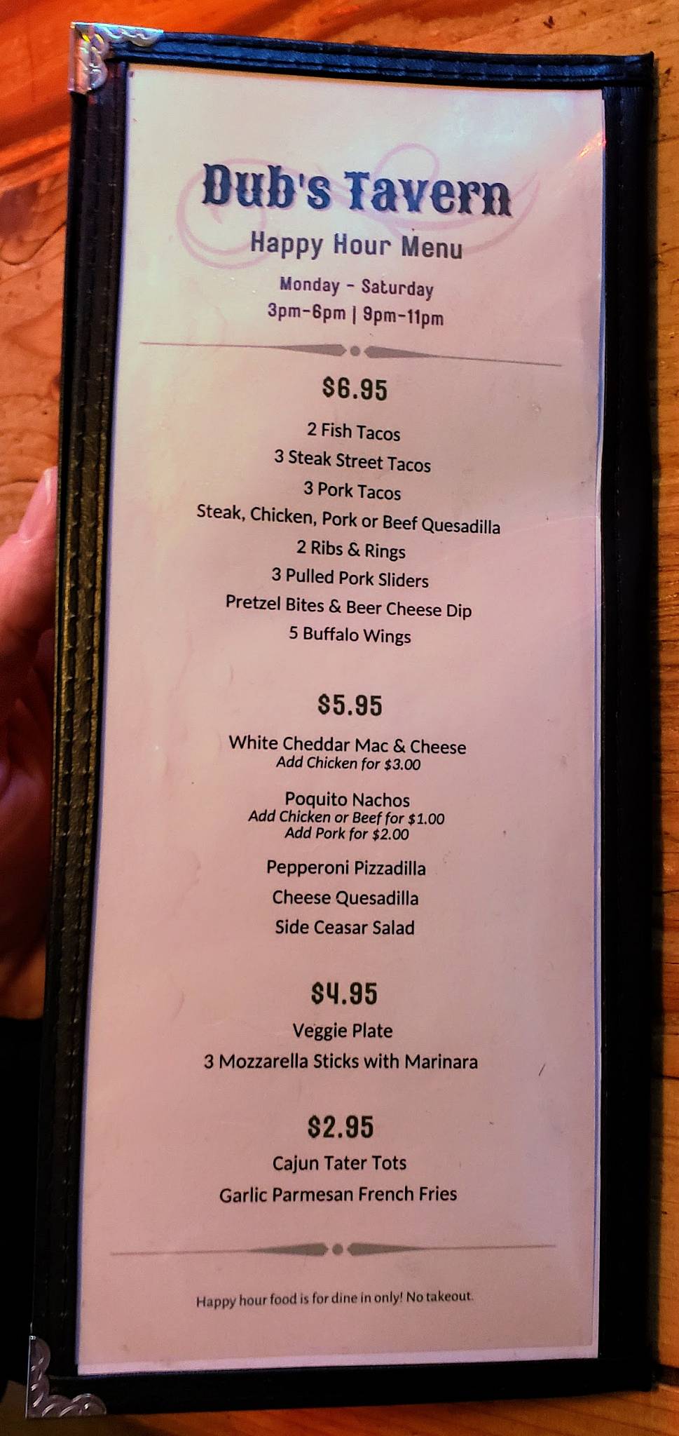 Menu at Dub's Tavern pub & bar, West Linn, SW Borland Rd