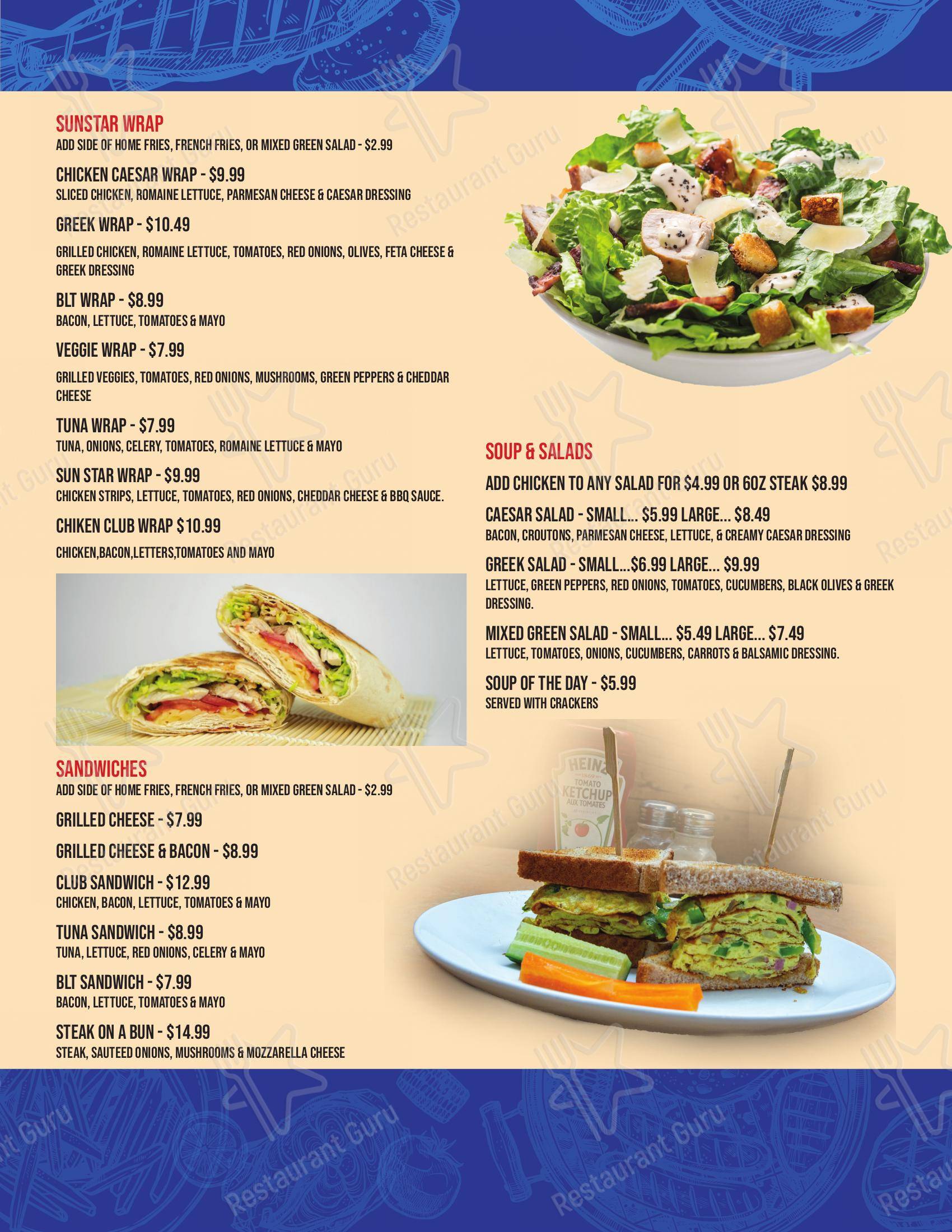 Menu at Sun Star Grill restaurant, East Gwillimbury