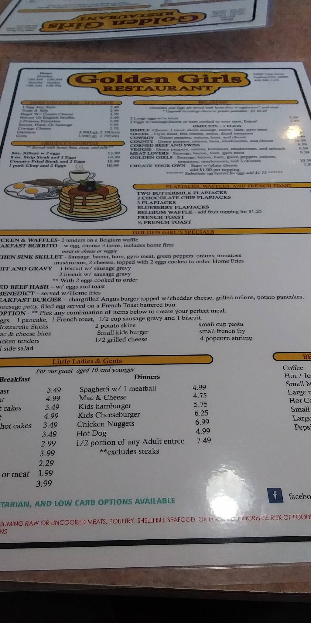 Menu at Golden Girls Restaurant Eastlake Ohio, Eastlake