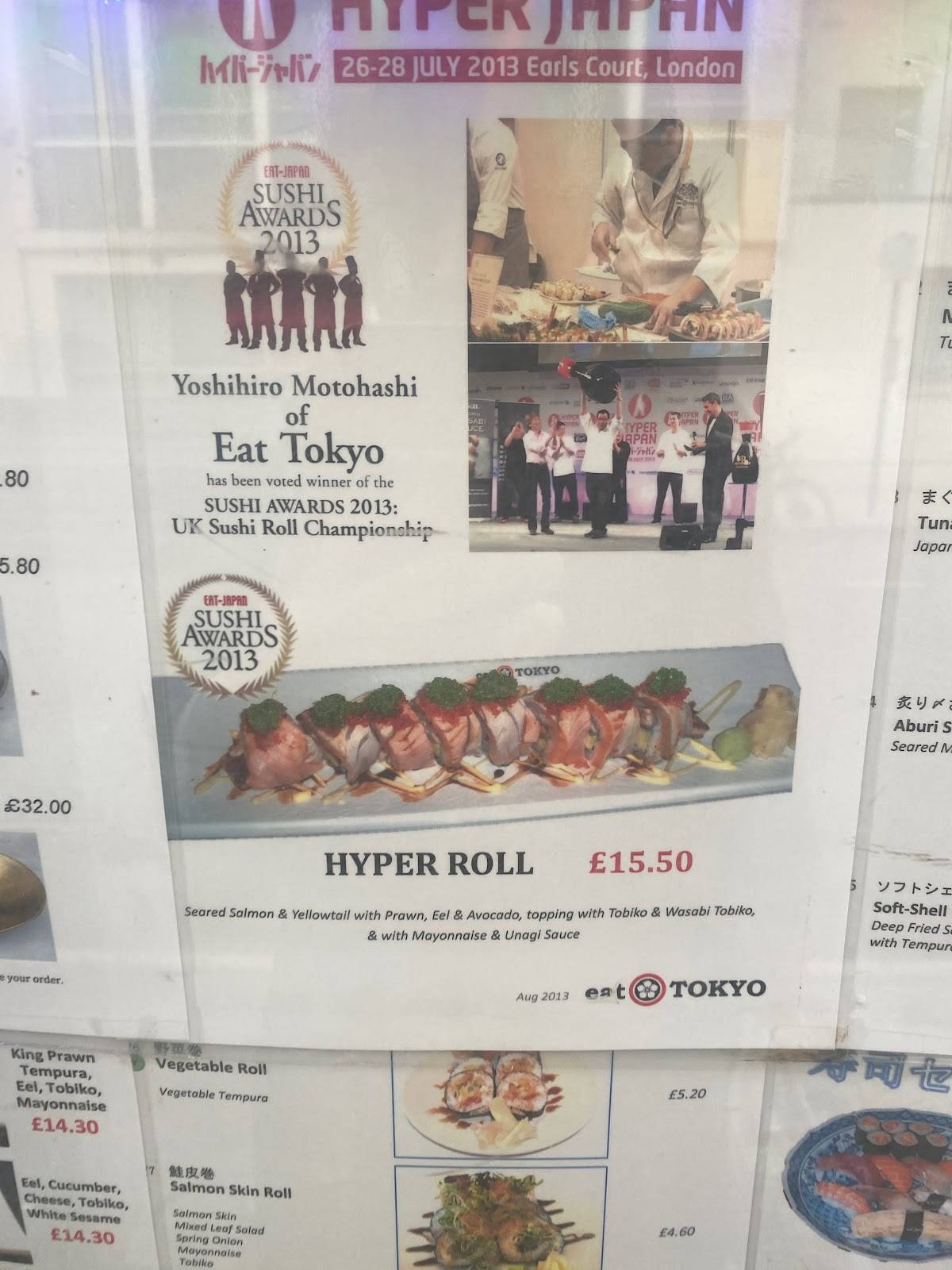 Menu at Eat Tokyo restaurant, London, 50 Red Lion St