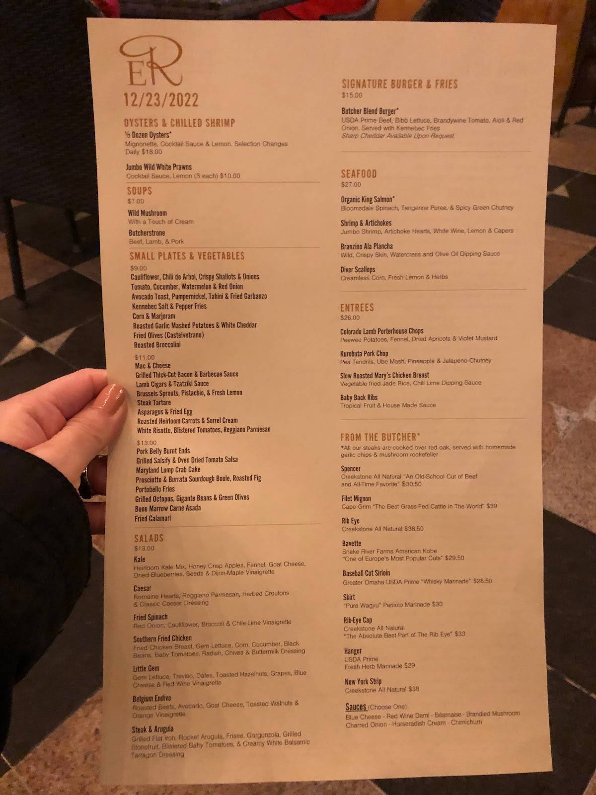 Menu at Echo & Rig Butcher and Steakhouse, Las Vegas