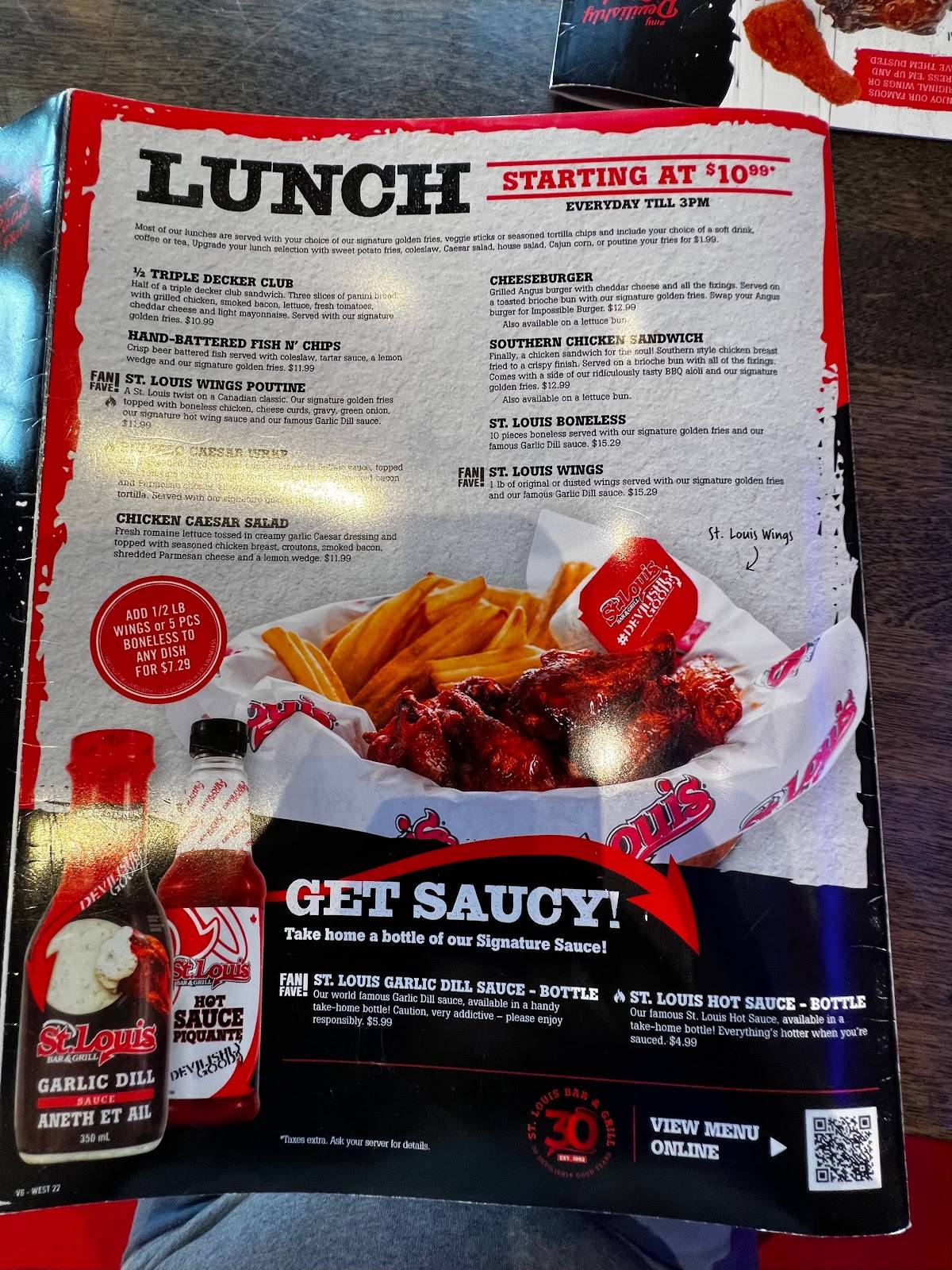 Menu at St. Louis Bar & Grill, St. Albert, 375 St Albert Trl