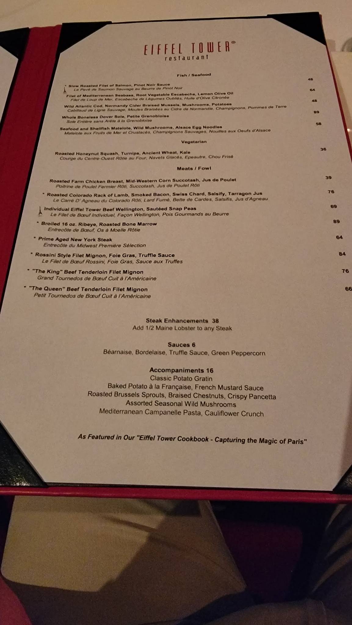 Menu at Eiffel Tower Restaurant, Las Vegas, S Las Vegas Blvd