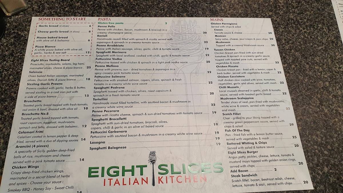 Menu at Eight Slices Italian Kitchen restaurant, Tapping
