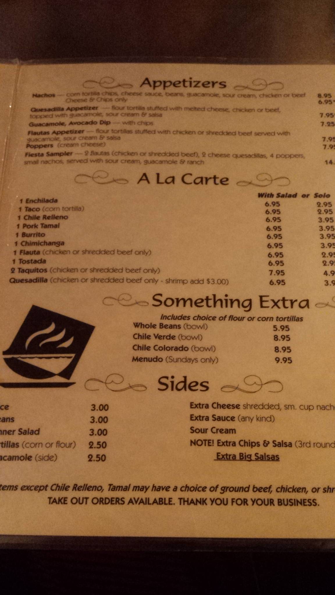 Menu at El Azteca restaurant, Ukiah, S State St