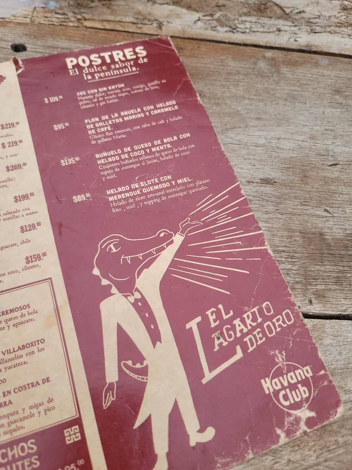 Menu at El Lagarto de Oro restaurant, Merida