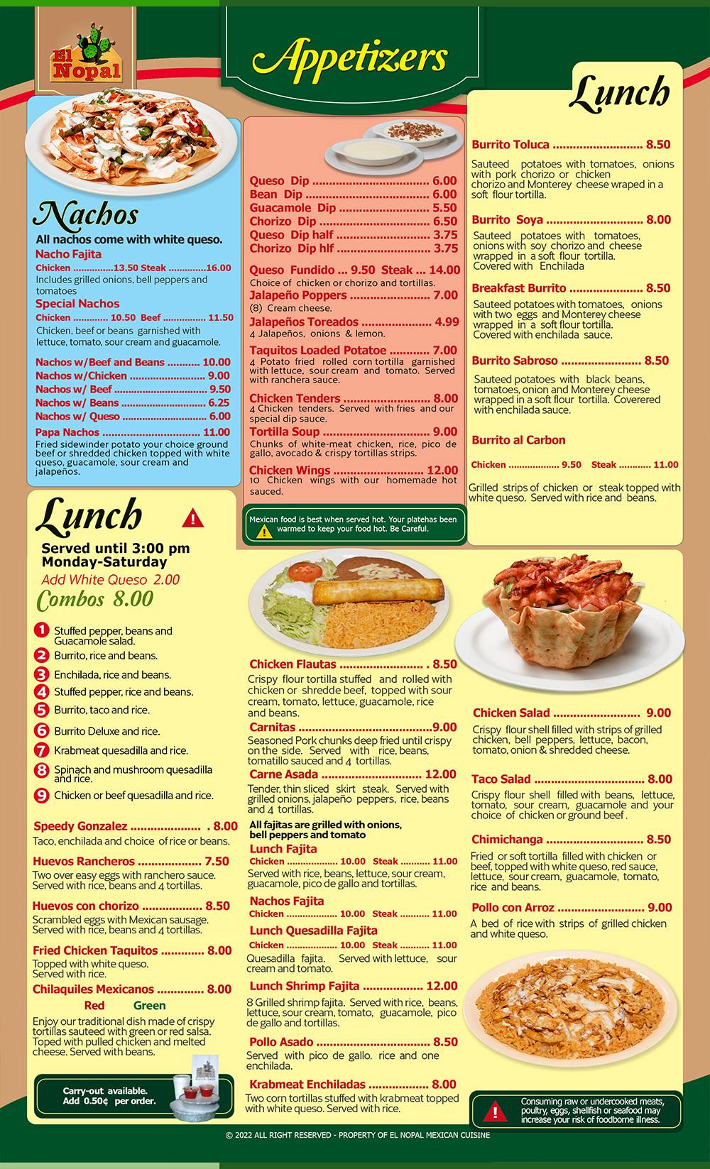 Menu at El Nopal Mexican Food restaurant, Madison
