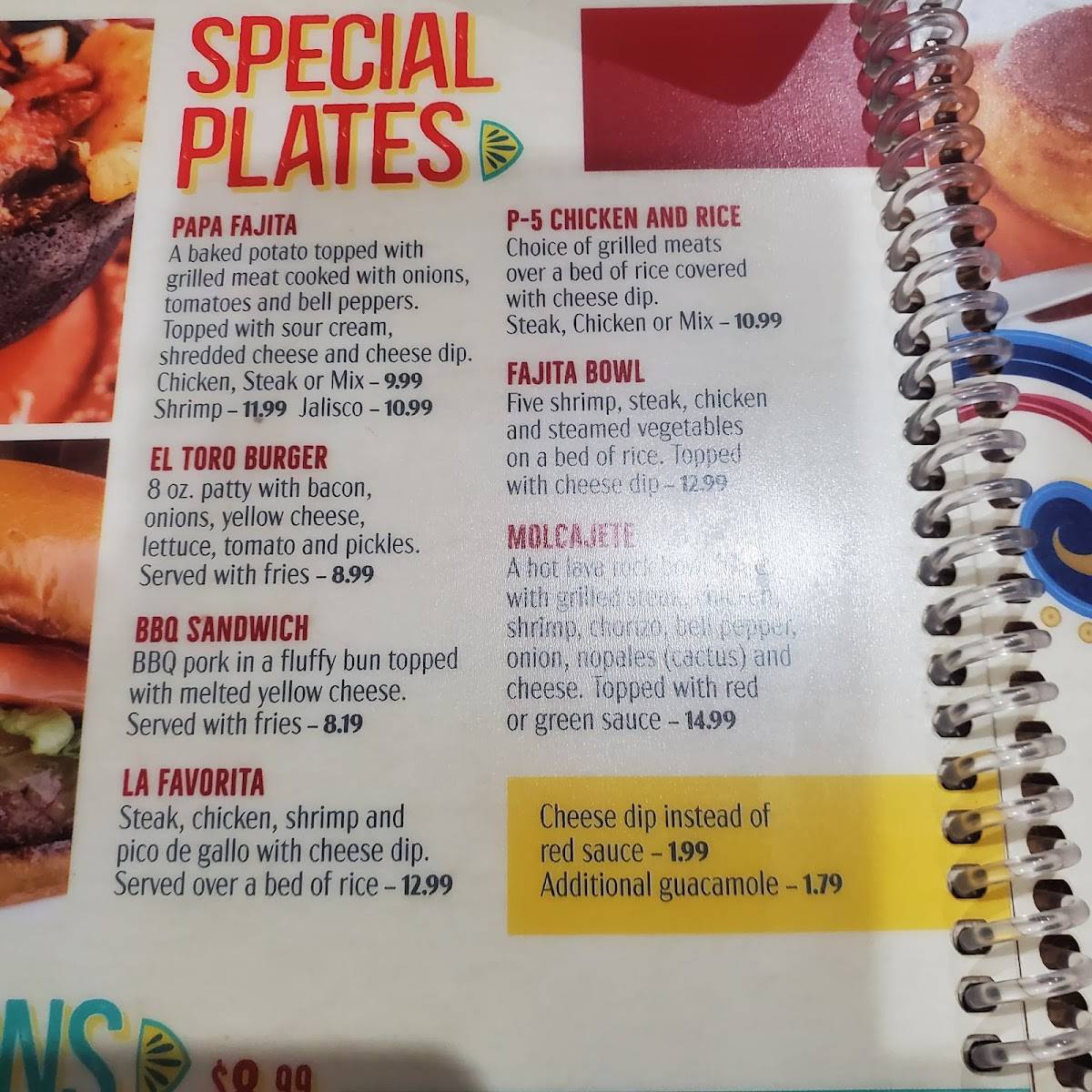 Menu at El Toro Bravo restaurant, Amory, 1102 6th Ave S