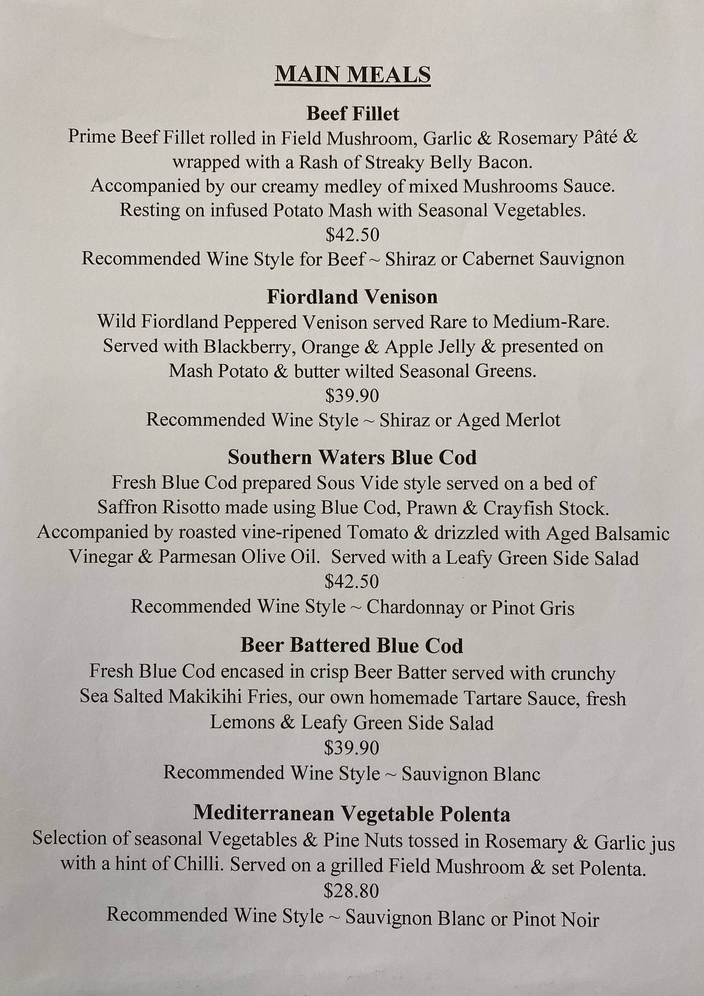 Menu at Elegance at 148 on Elles Restaurant, Invercargill