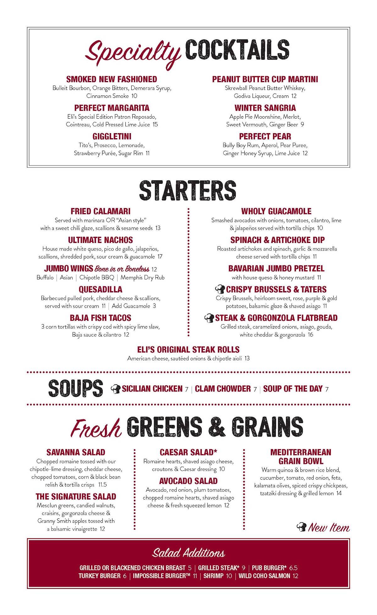 Menu at Eli's On Whitney restaurant, Hamden