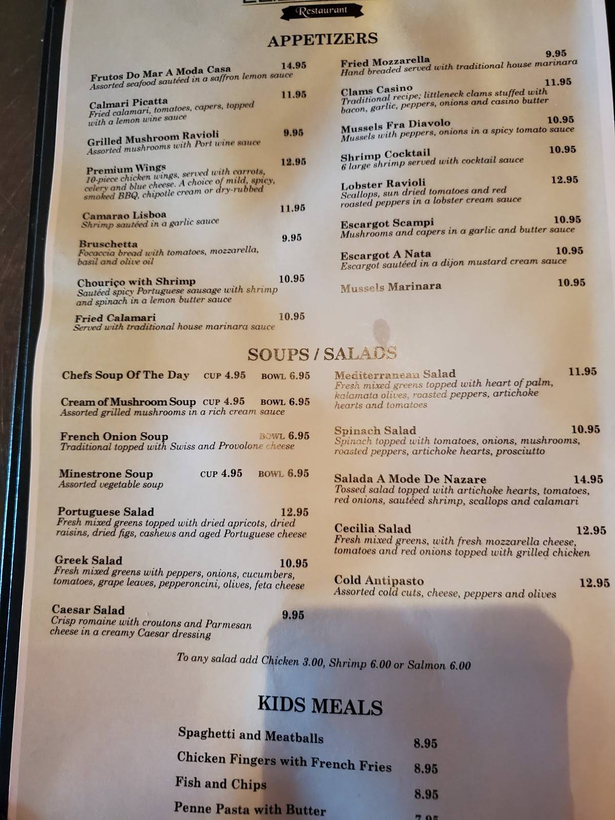 Menu at Elizabeth's Bar & Restaurant, Rocky Hill