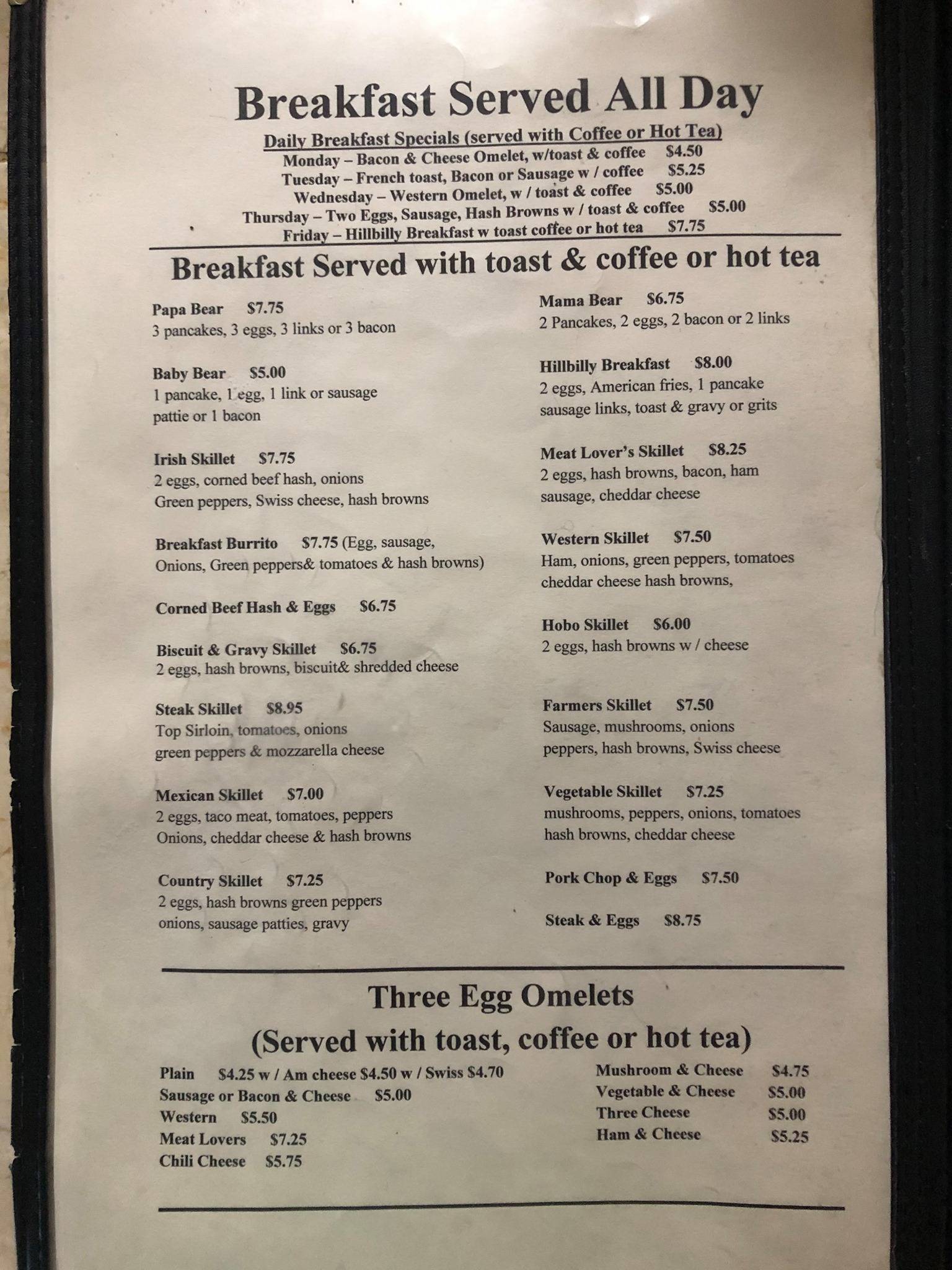 Menu at Elm Street Cafe, Canton