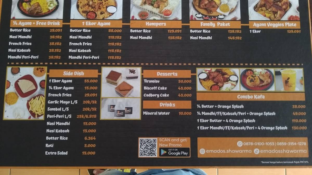 Menu at Emados Shawarma Sawangan restaurant, Depok