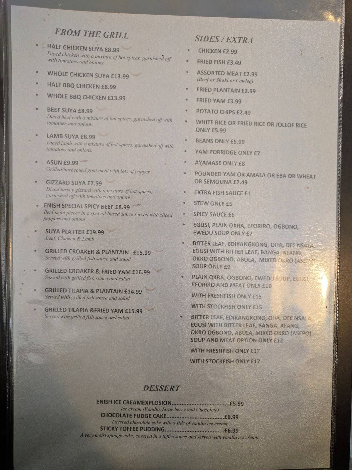 Menu at Enish Lewisham pub & bar, London, 228 Lewisham High St