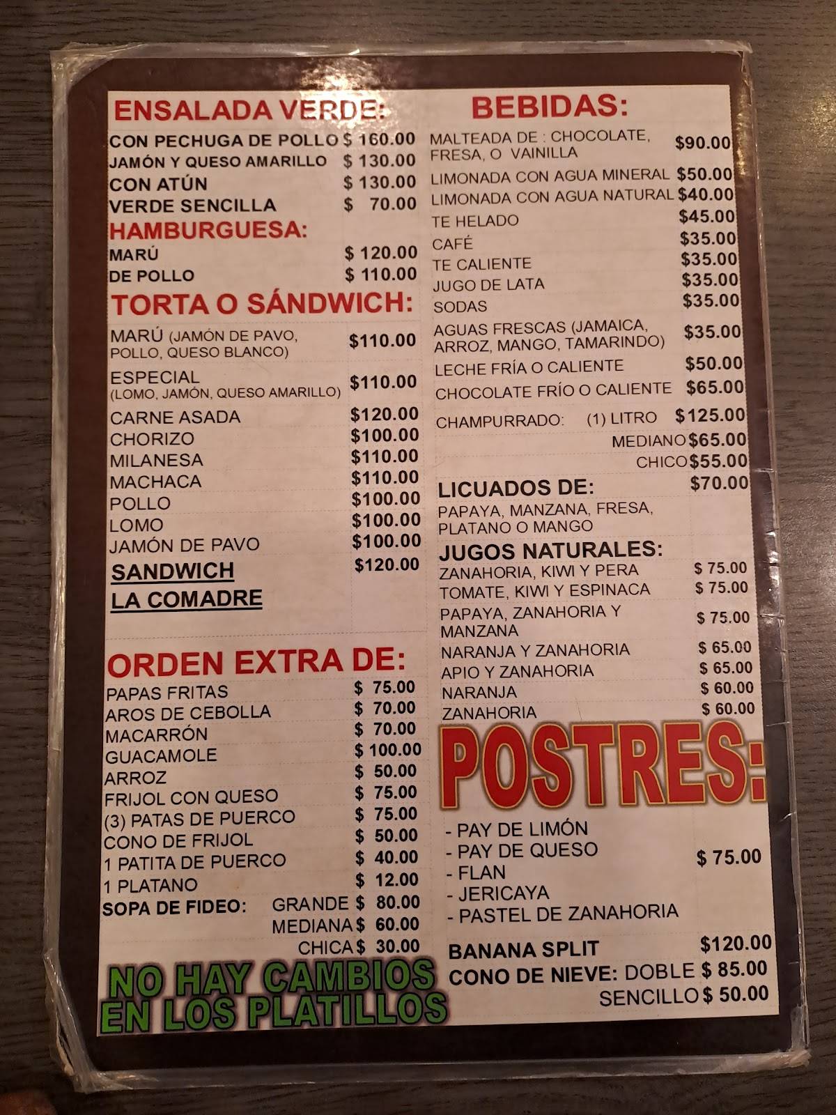 Carta del restaurante TACOS MARU, Ensenada