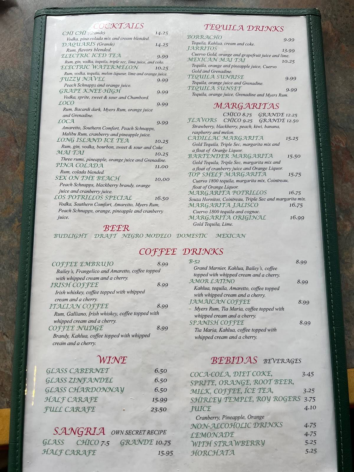Menu at Los Potrillos restaurant, Everett