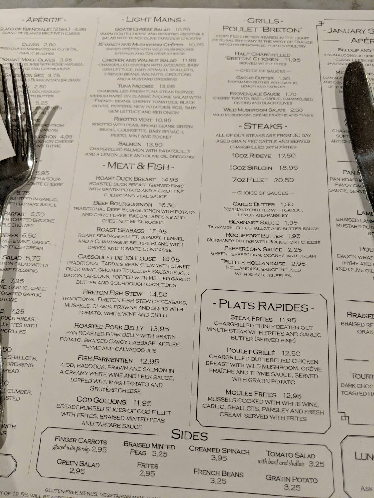 Menu at Côte Exeter restaurant, Exeter