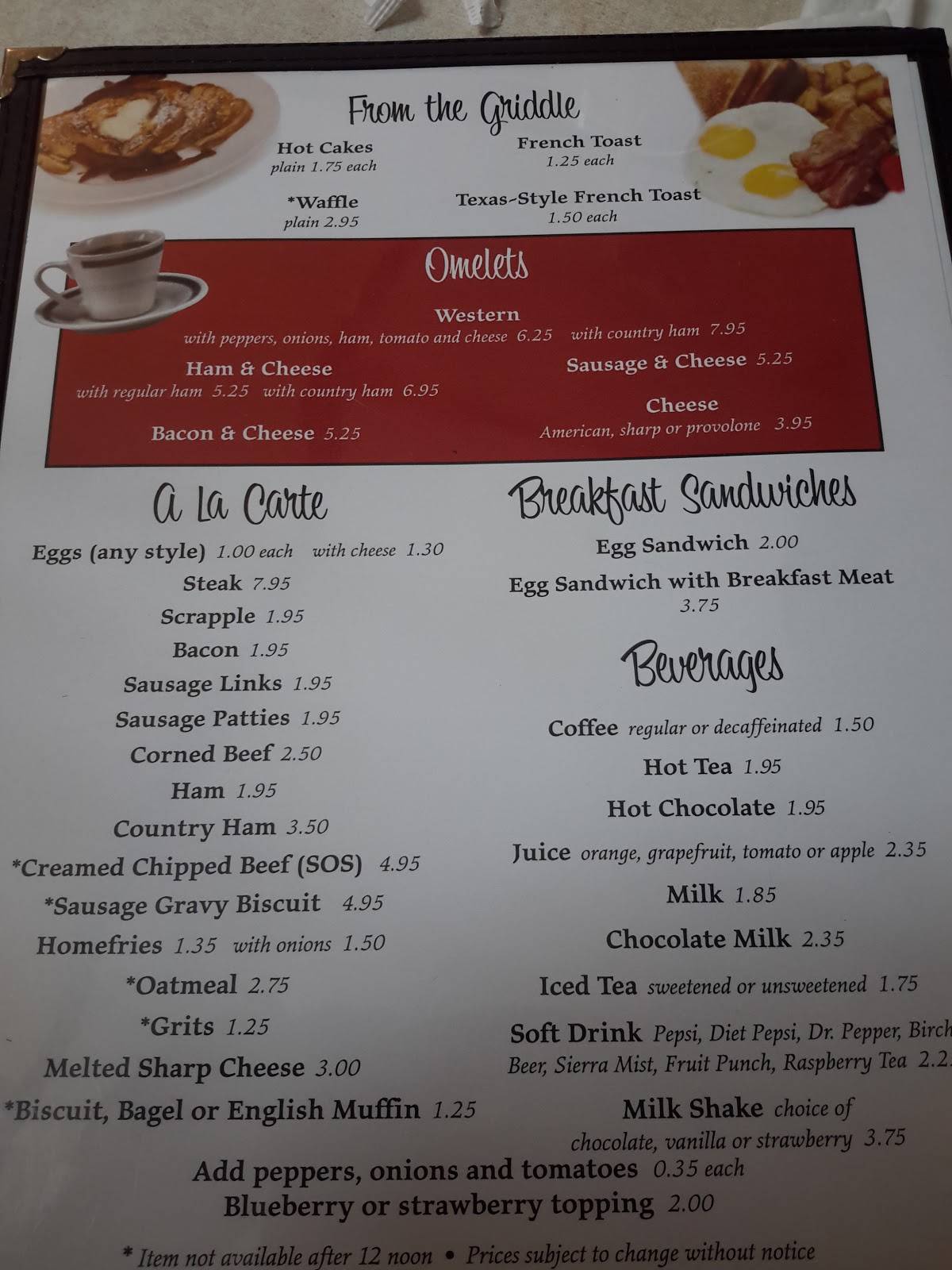 Menu at Exmore Diner restaurant, Exmore, Main St